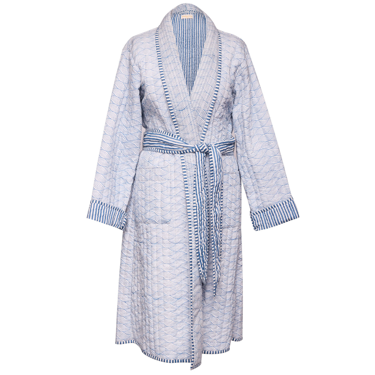 Indigo Japanese Wave Quilted Robe | Shades of Cool London